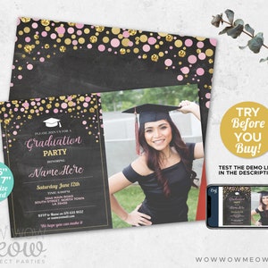 Graduation Party Photo Pink Invitation Invite INSTANT DOWNLOAD - Etsy