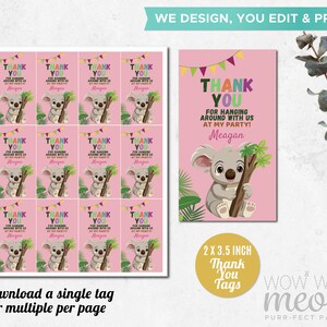 Koala Birthday Thank You Tags Pink Girls Birthday Party Gift Woods ...
