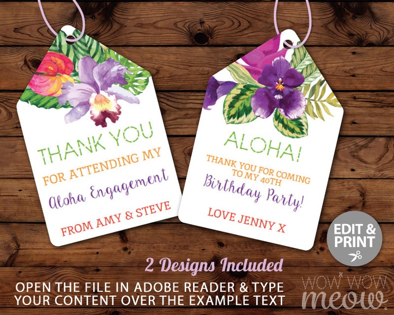 Aloha Thank You Tags Edit & Print Cards Matching INSTANT - Etsy