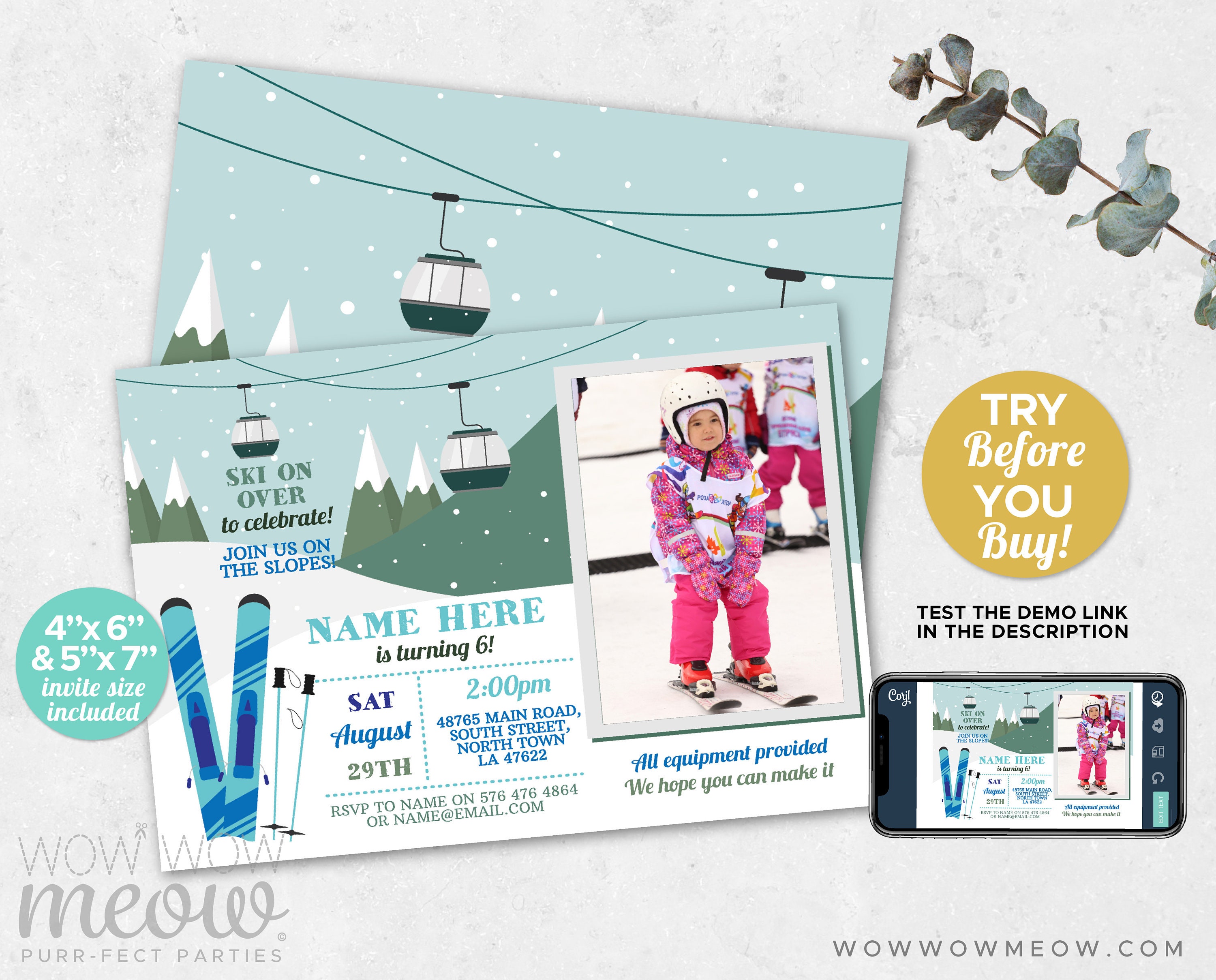 Ski Invitation Photo Party Birthday Snow Dry Slope Skiing - Etsy