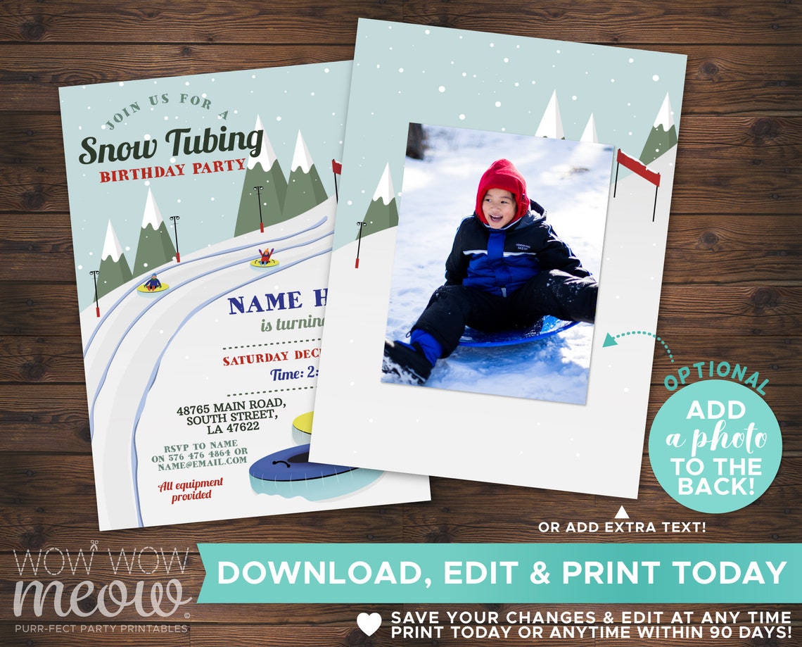 Snow Tubing Invitation Birthday Party INSTANT DOWNLOAD Tube | Etsy