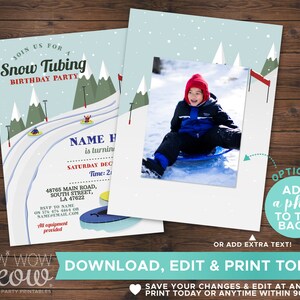 Snow Tubing Invitation Birthday Party INSTANT DOWNLOAD Tube - Etsy