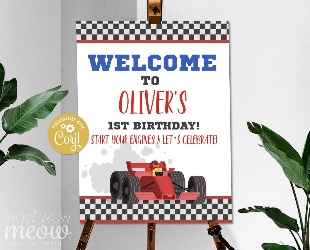 Racing Car Party Birthday Welcome Sign Editable Fast Race Car Go ...