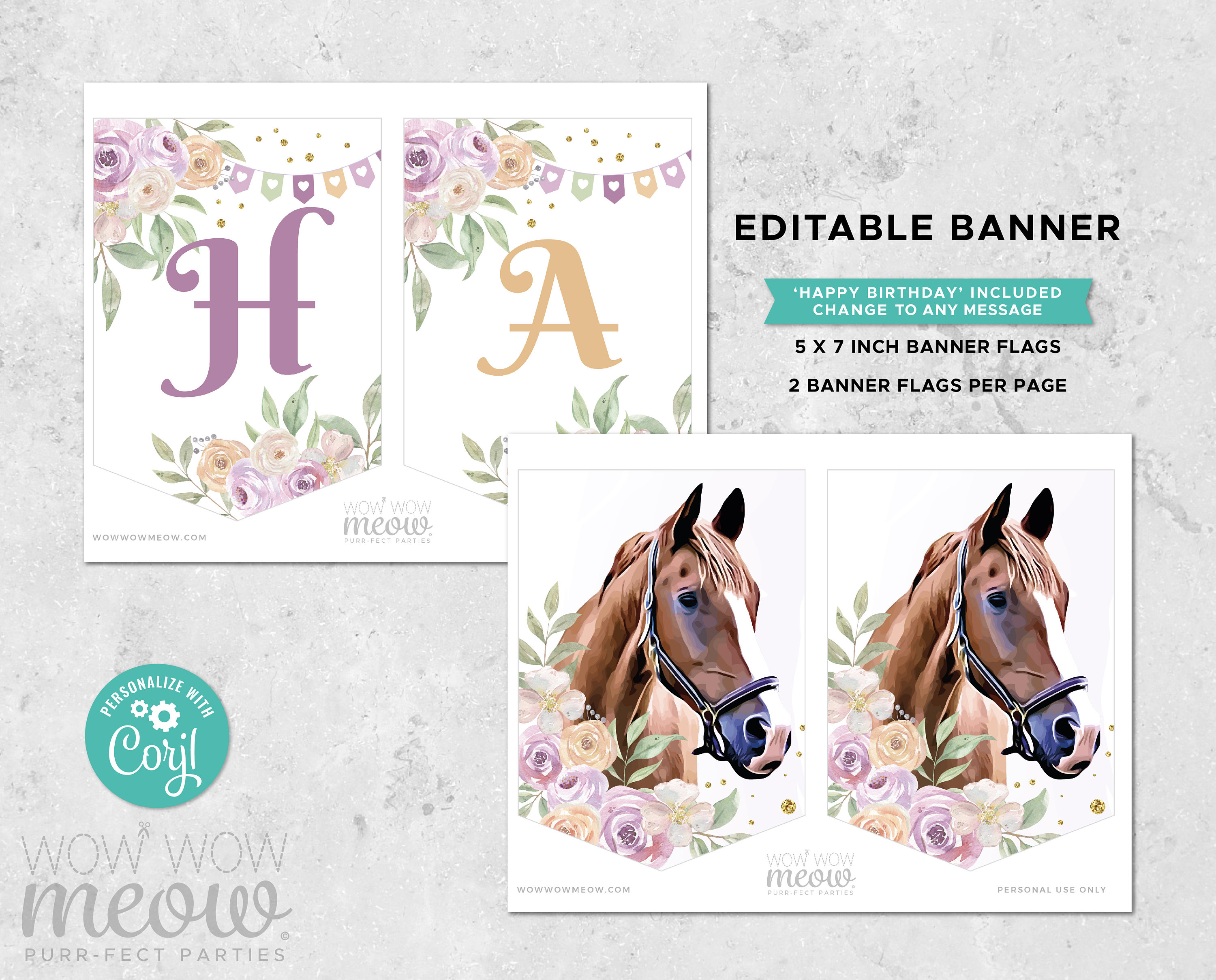 Horse Riding Party Banner Pony Girls Birthday Floral Saddle Up Editable ...