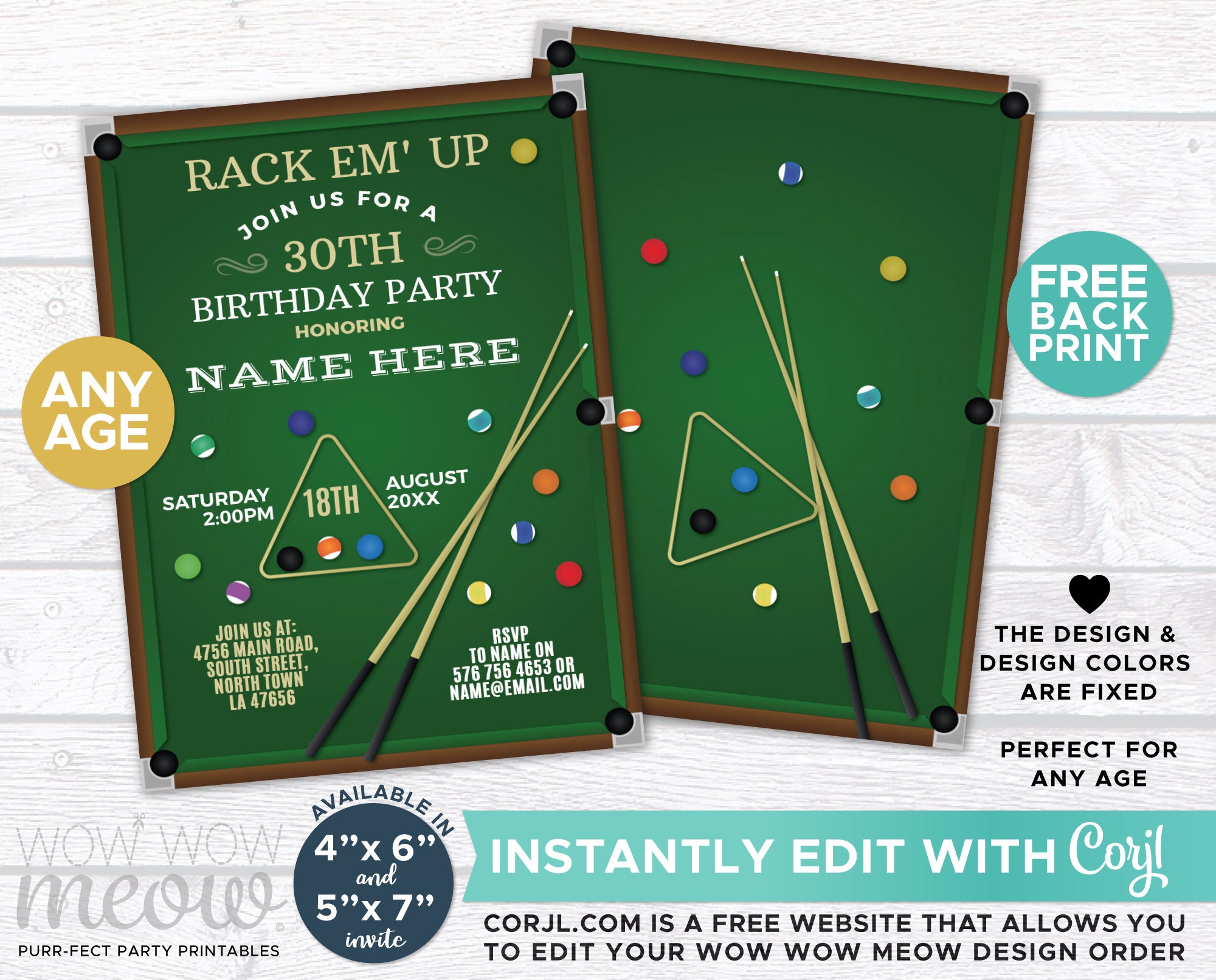 Snooker Invitations Pool Birthday Invites Billiards INSTANT | Etsy