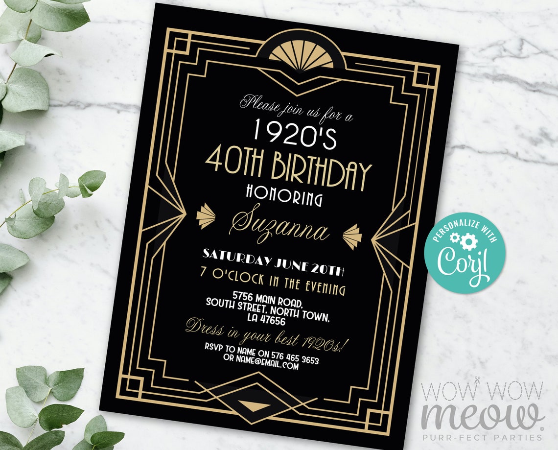 1920 Birthday Invite Art Deco Roaring 20s Invitation Party INSTANT ...