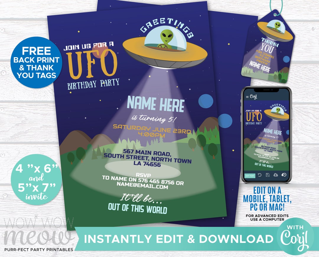 Alien Invitation Space Ship Space Invite Birthday Galaxy Invitation ...