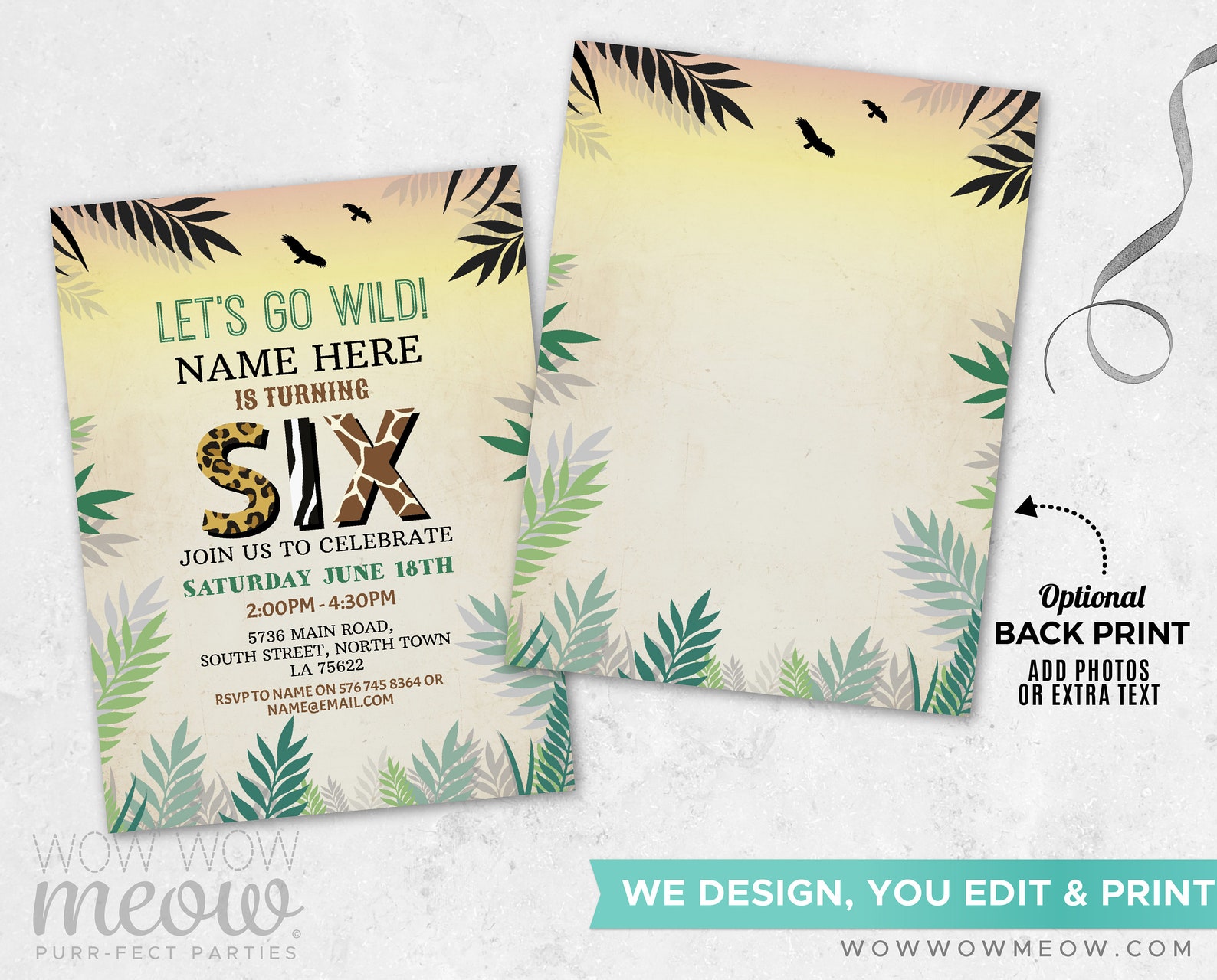 Six Jungle Invitation 6th Birthday Invite Safari Wild INSTANT - Etsy