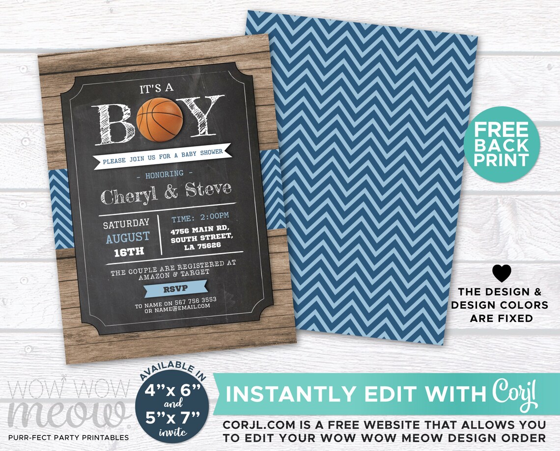 Basketball Baby Shower Invitations Chalk Invite Sports INSTANT - Etsy