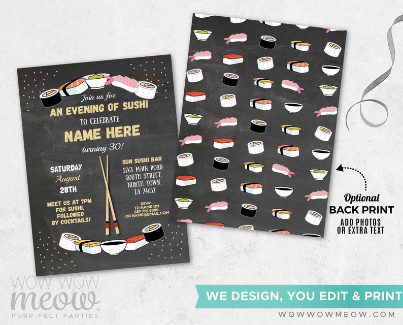 Sushi Birthday Invitation Dinner Personalize INSTANT DOWNLOAD Surprise ...