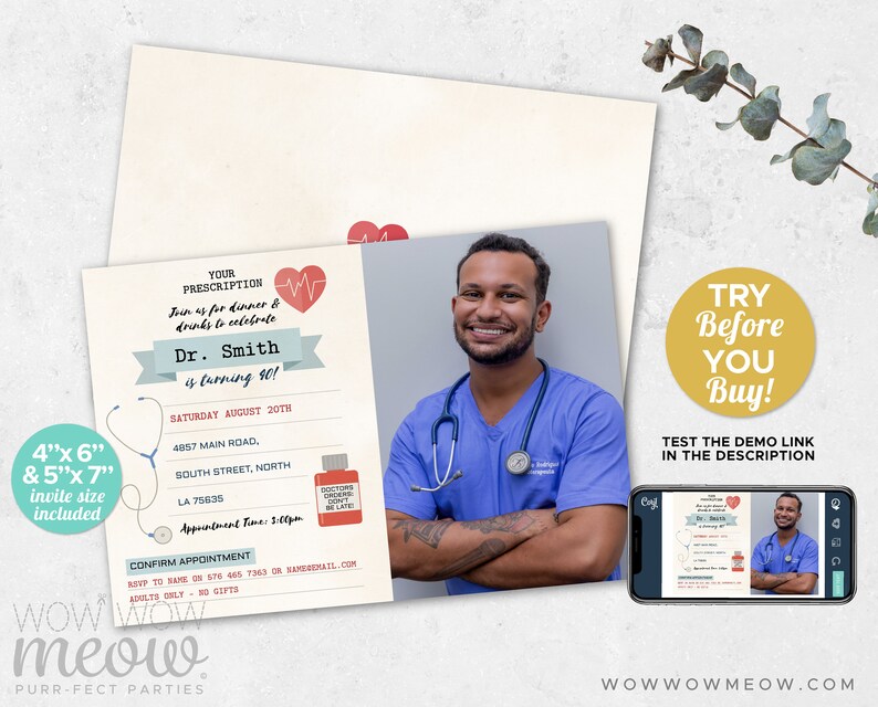 Doctor Invitation Photo Prescription Invite Dr. Birthday Party INSTANT ...