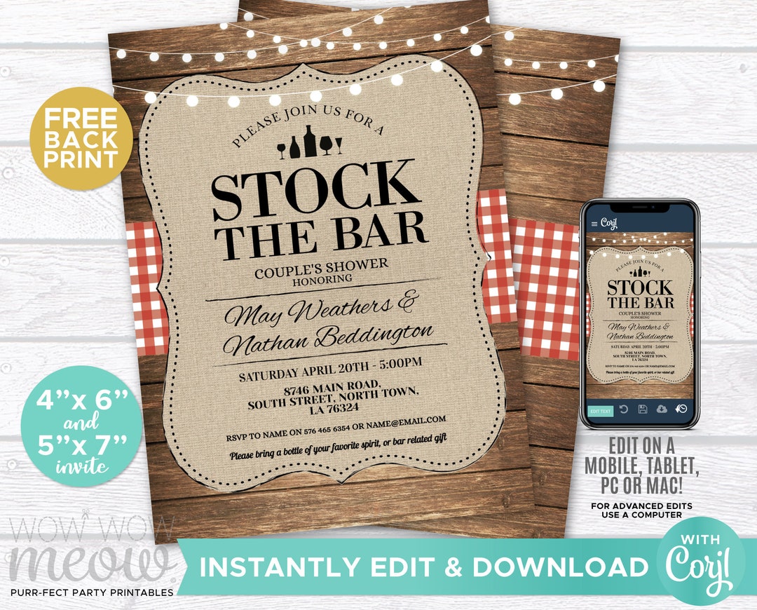 Stock the Bar Invitation BBQ Engagement Invite Couples Shower Party ...