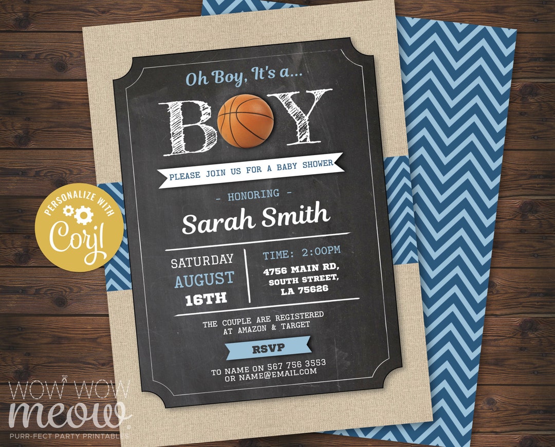 Basketball Baby Shower Invitations Blue Sports Invite INSTANT DOWNLOAD ...