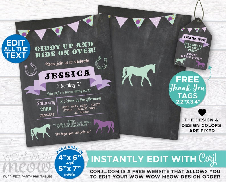 Horse Invitation Girls Party Invite Horseback Birthday Pony - Etsy