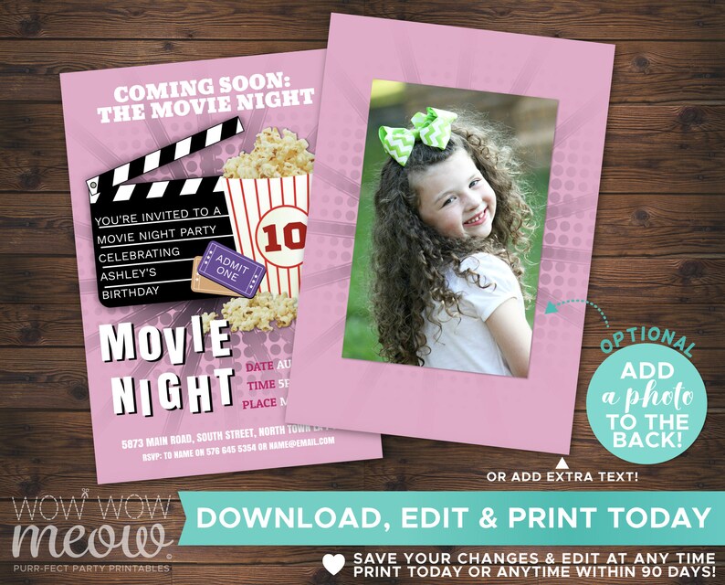 Girls Movie Night Invitation Birthday Film Party Theatre | Etsy