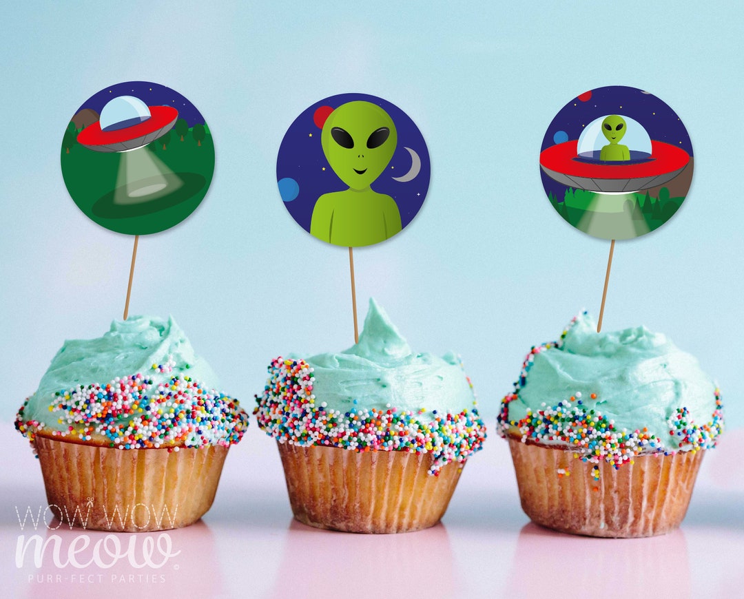 Alien Cupcake Toppers Birthday Girls Boys Cakes UFO Spaceship Space ...
