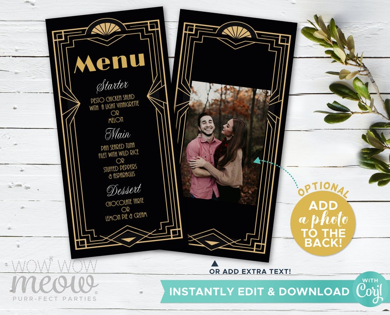 Art Deco Menu Dinner 1920s Gatsby Black Gold Template Package INSTANT ...