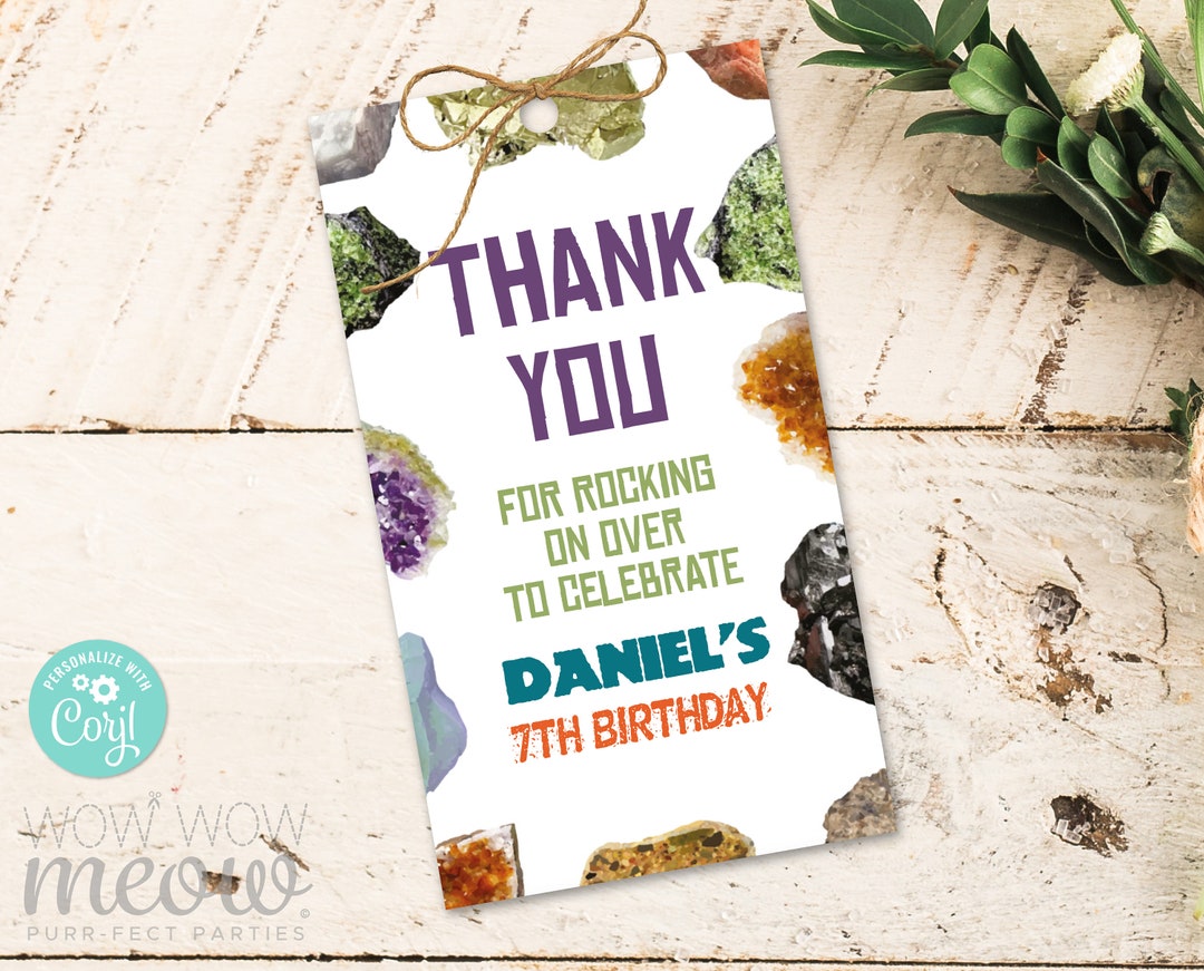 Geology Party Thank You Tags Birthday - Party Gift Tags - Rocks ...