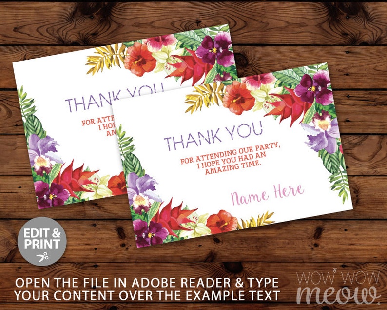 Aloha Thank You Cards Party Notes Luau INSTANT DOWNLOAD Tiki - Etsy