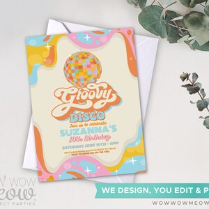 Disco Party Birthday Invitation 1970's Editable Retro Groovy Hippie ...