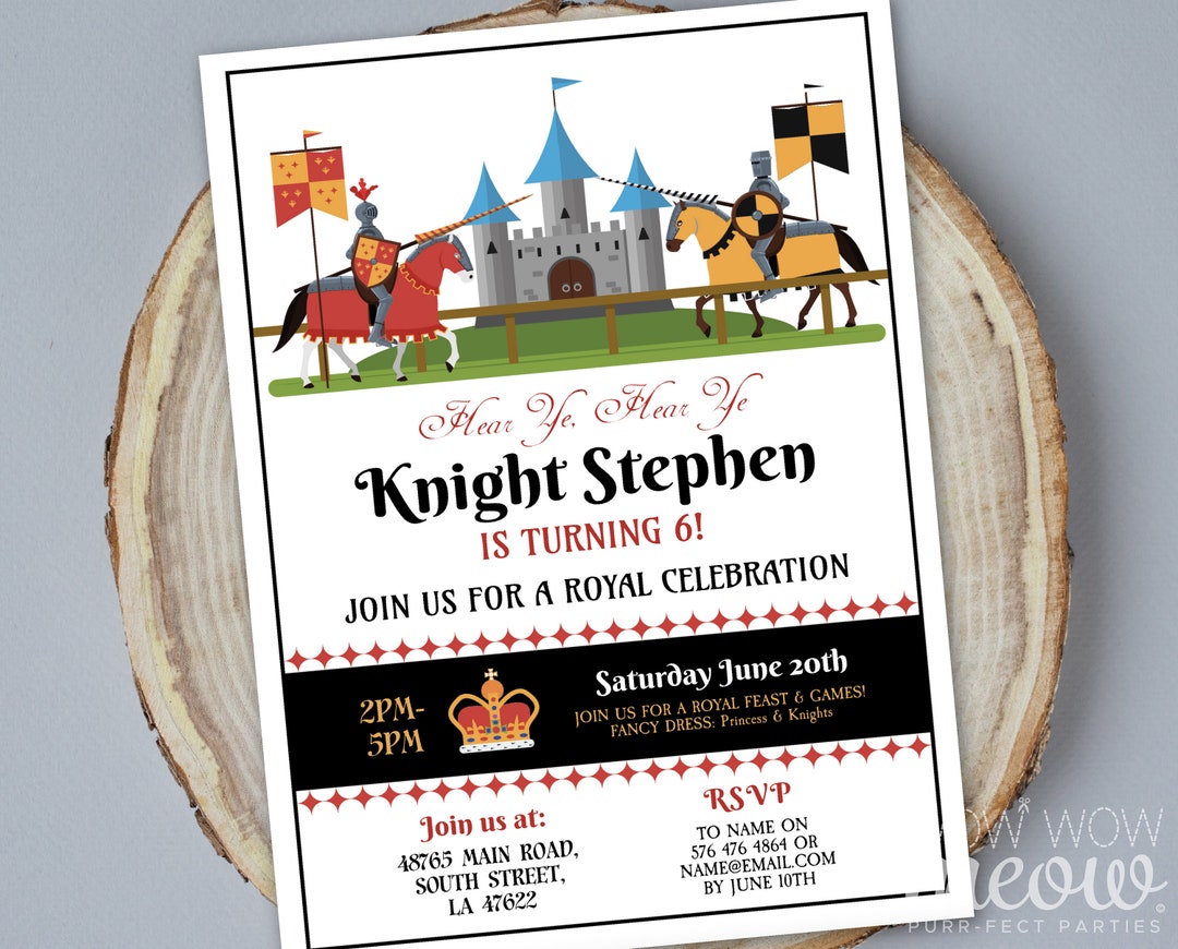 Knights Invitations Birthday Middle Ages Party INSTANT DOWNLOAD ...