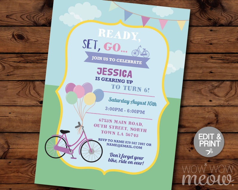 Bike Party Invitation Cycle Invite Birthday Any Age INSTANT | Etsy
