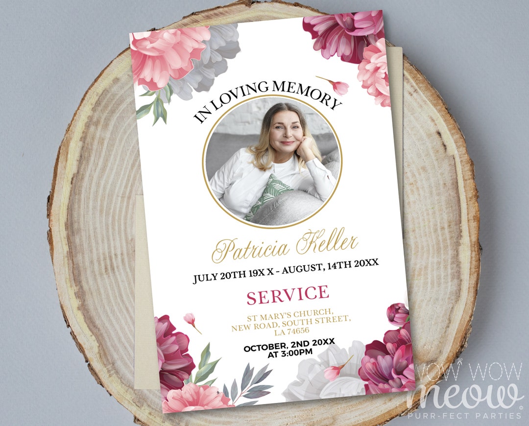 Editable Funeral Program Pink Floral Womens Celebration of Life Funeral ...