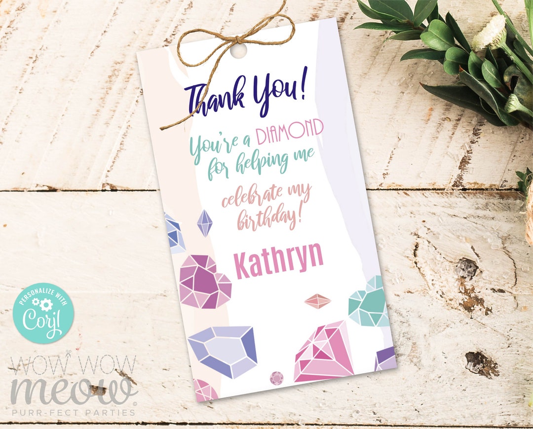 Gem Party Thank You Tags Birthday Party Gift Tags Rocks Crystals ...