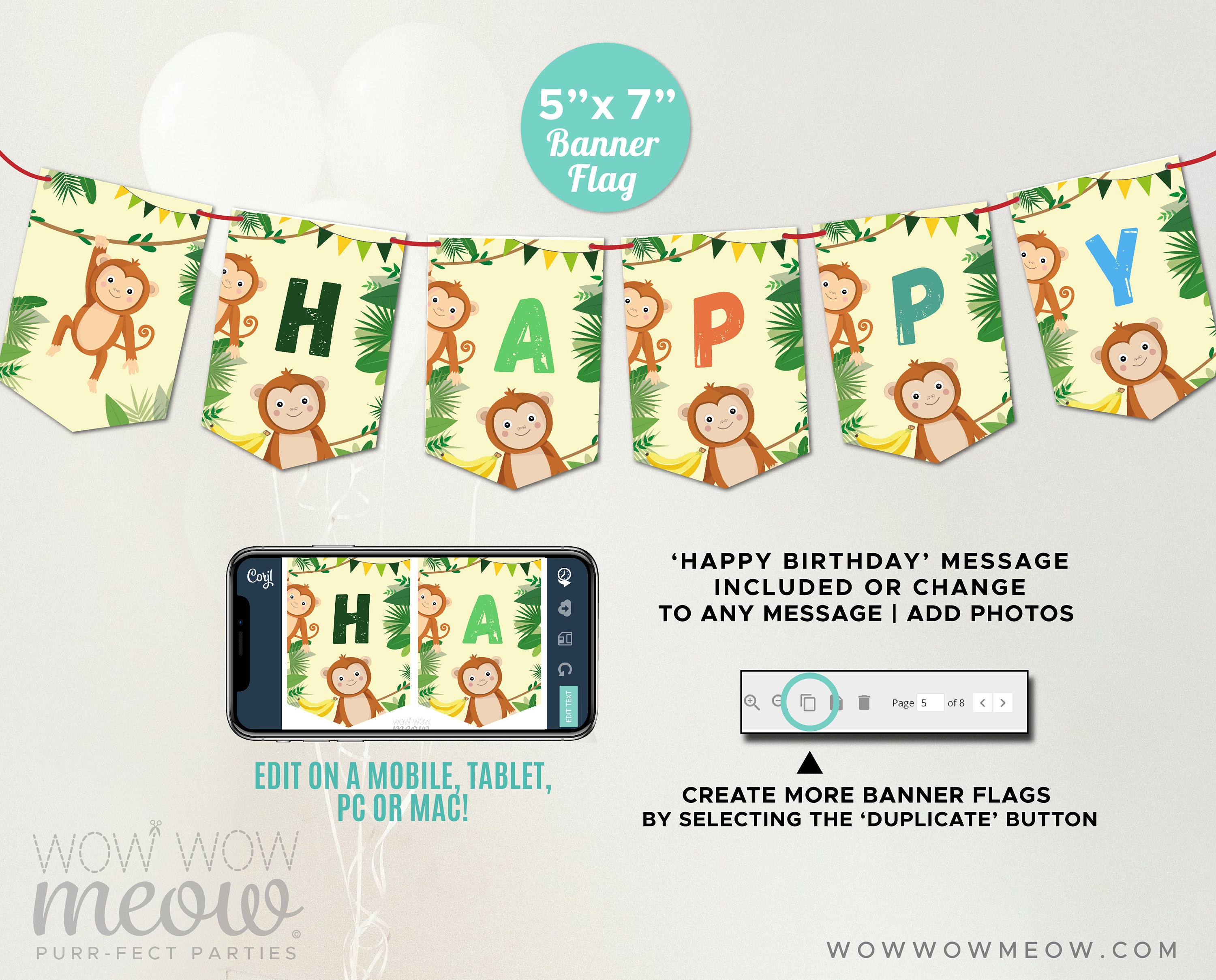 Monkey Birthday Party Banner Go Bananas Editable Download Boys Girls ...