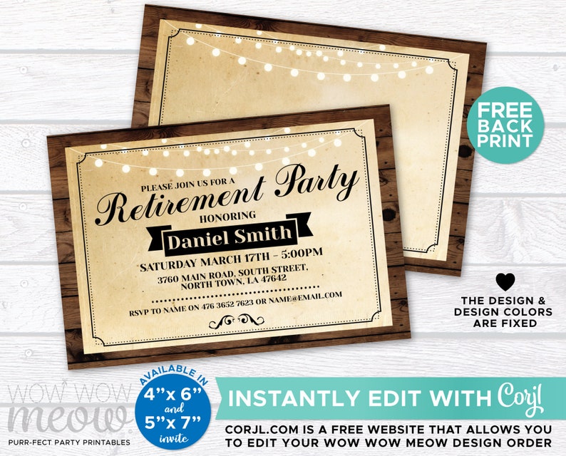 Retired Party Invitation Rustic Retirement Invite INSTANT - Etsy UK
