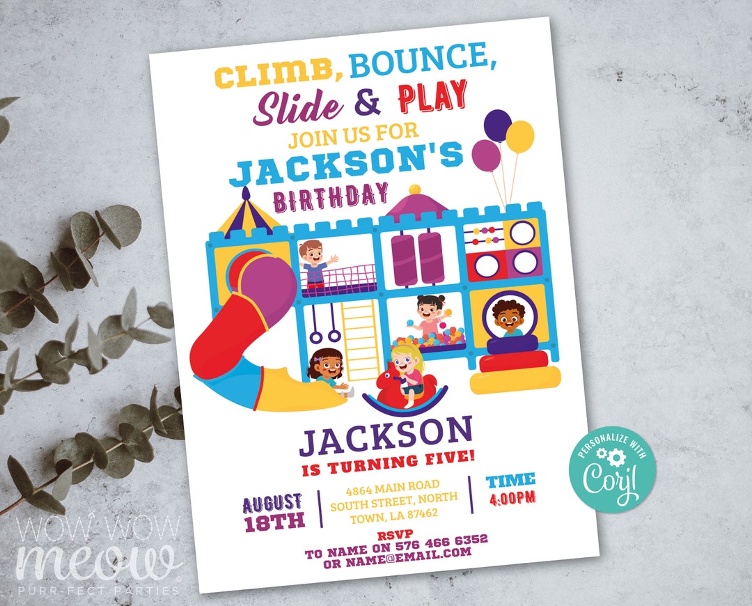Soft Play Birthday Invitations Indoor Play Kids Any Age Blocks Climbing Bounce INSTANT DOWNLOAD ...