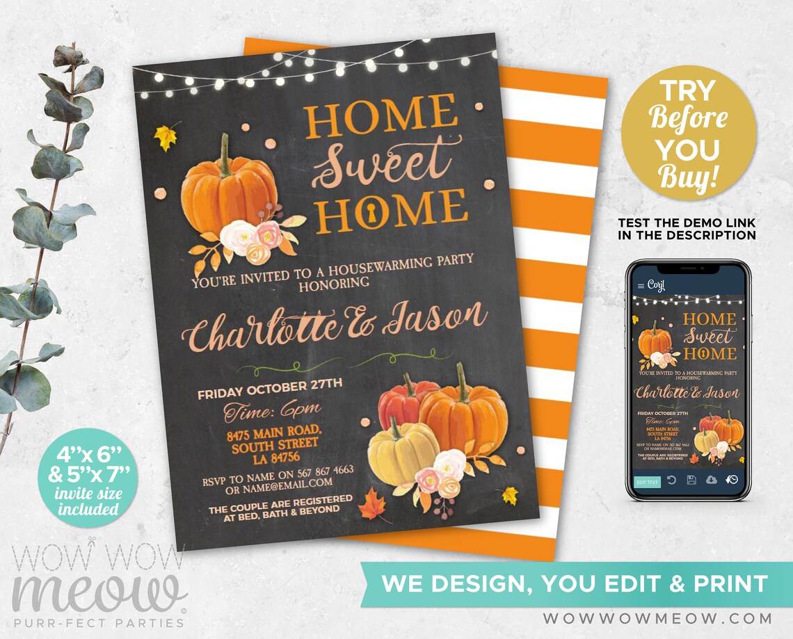 Fall Housewarming Invite New House Invitation Home Sweet Home Couples ...