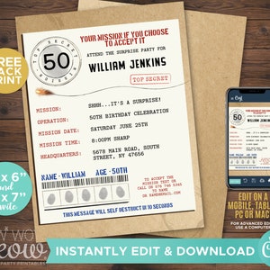 Any Age Mission Impossible Birthday Invitation INSTANT DOWNLOAD Secret ...