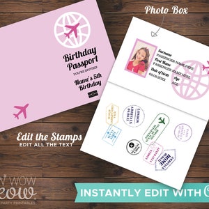 AIRPLANE Invite Ticket Invitation Photo Pink Aeroplane Passport ...