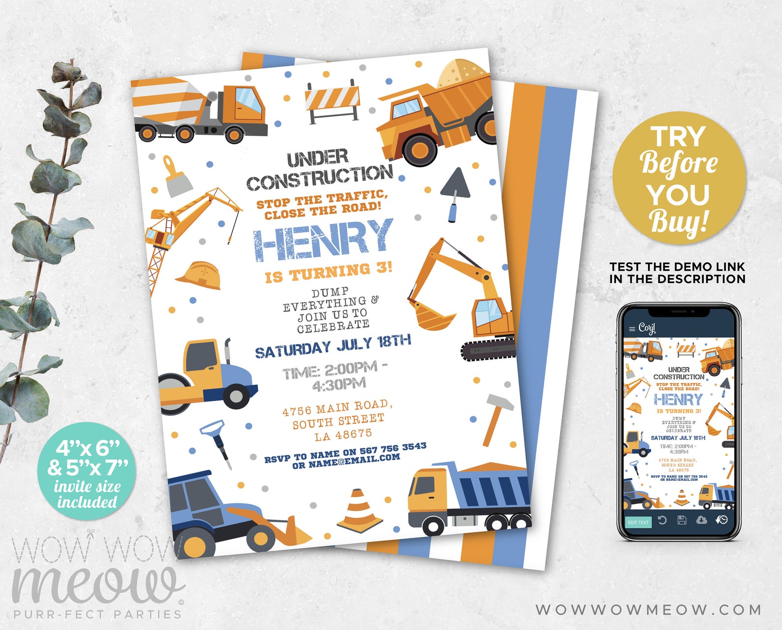 Construction Invitation Building Digger Dump Birthday Party - Etsy