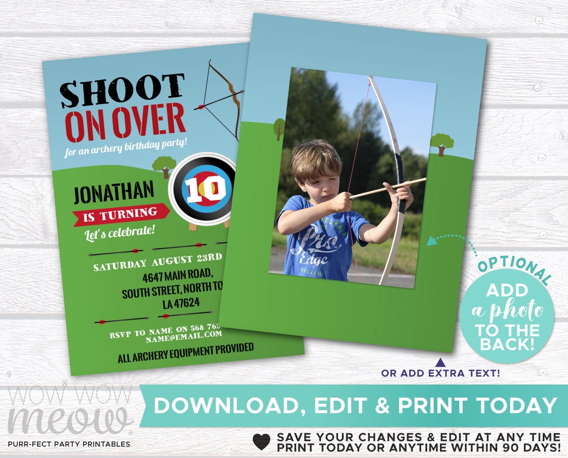 Archery Party Birthday Invite Invitation Outdoor Shooting | Etsy