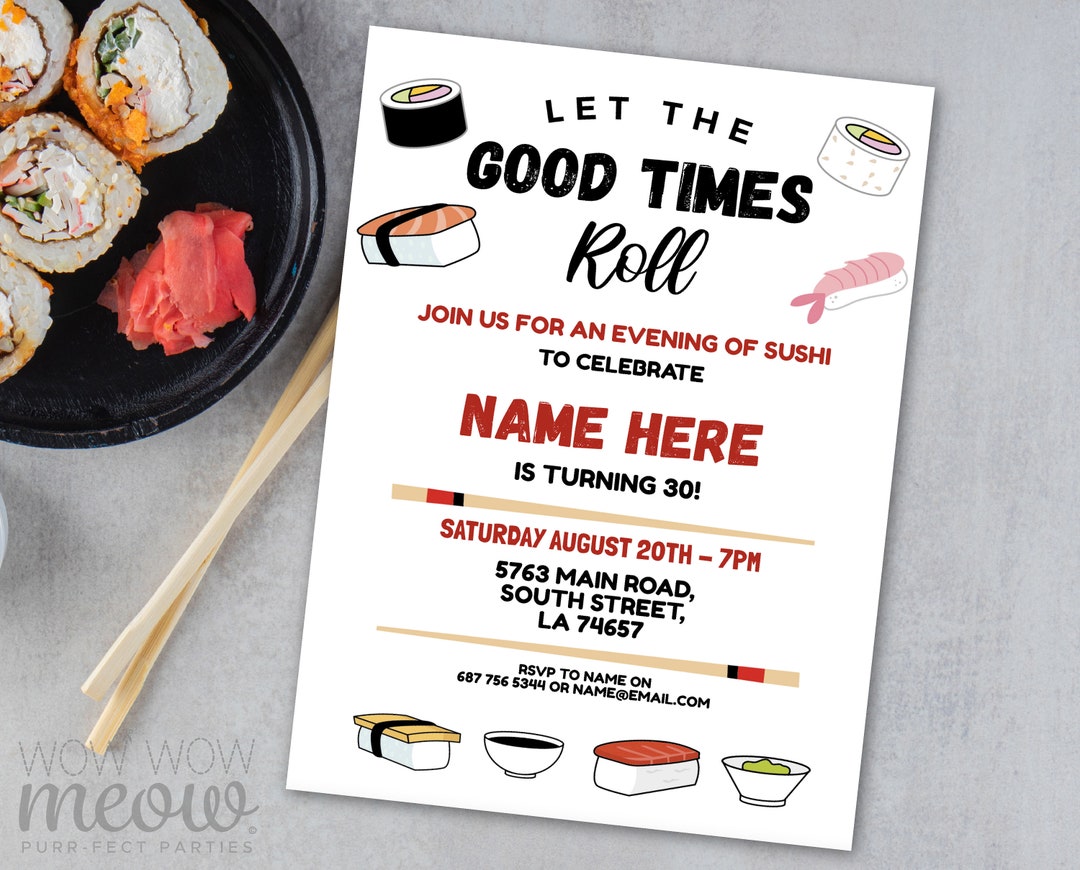 Sushi Birthday Invitation INSTANT DOWNLOAD Surprise Japanese Invite ...