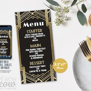 Art Deco Menu Dinner 1920s Gatsby Black Gold Template Package INSTANT ...