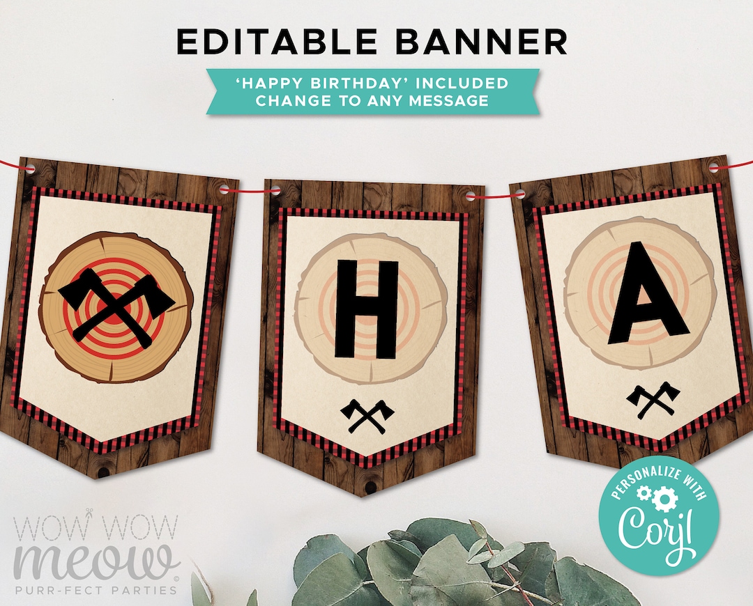 Axe Throwing Party Banner Birthday Editable Axes Wood Lumberjack ...