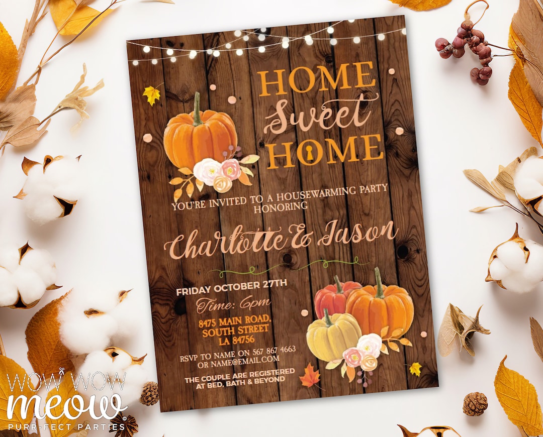 Pumpkin Fall Housewarming Invite New House Invitation Home Sweet Home ...