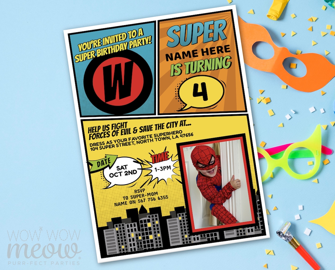 Editable Superhero Invitations Photo Super Hero Digital DOWNLOAD Invite ...