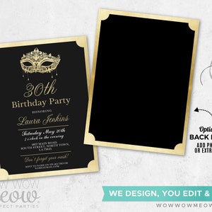 Masquerade Birthday Invitation Party Mask Masked Ball Any Age Invite ...