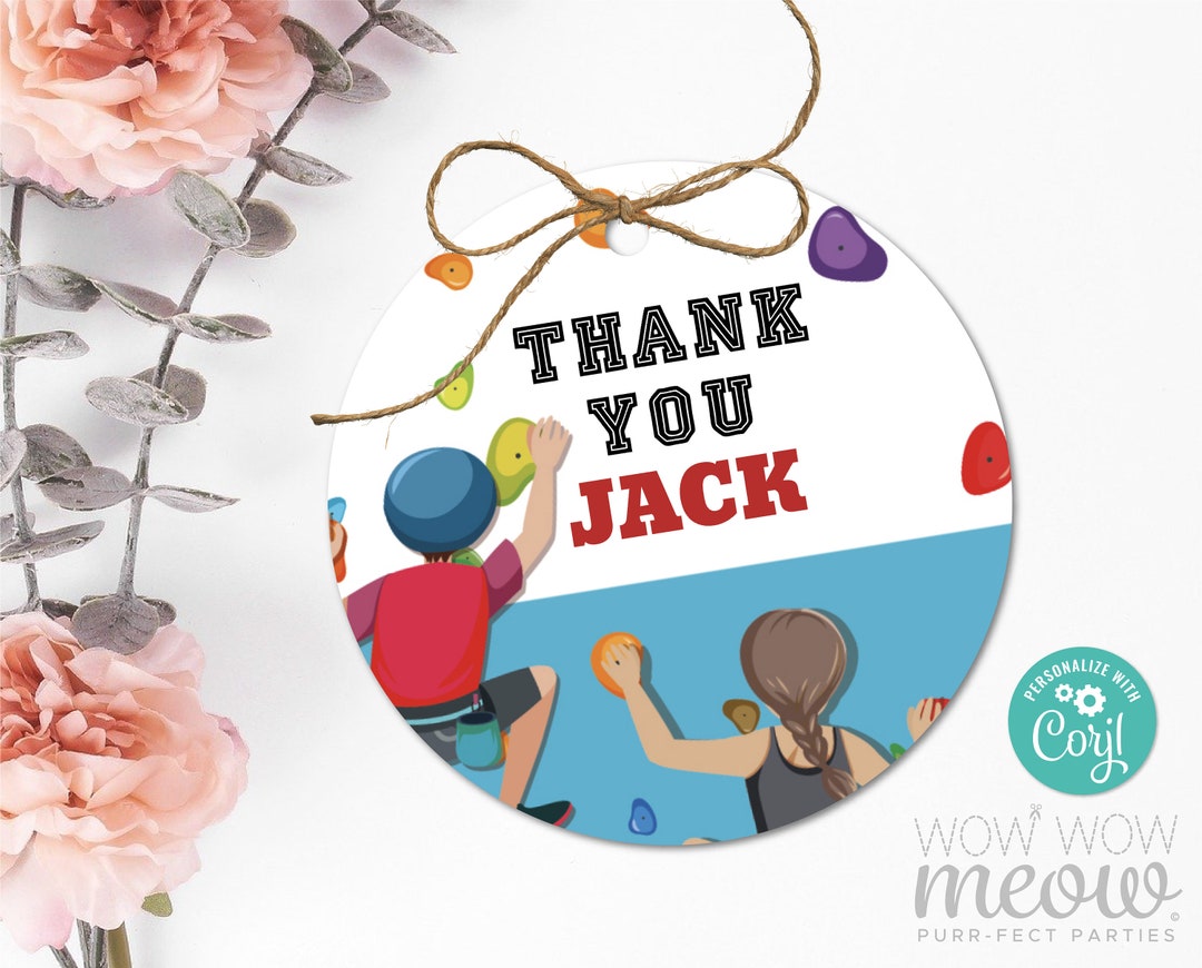 Rock Climbing Thank You Tags Birthday Party Gift Tags Indoor Climb Wall ...