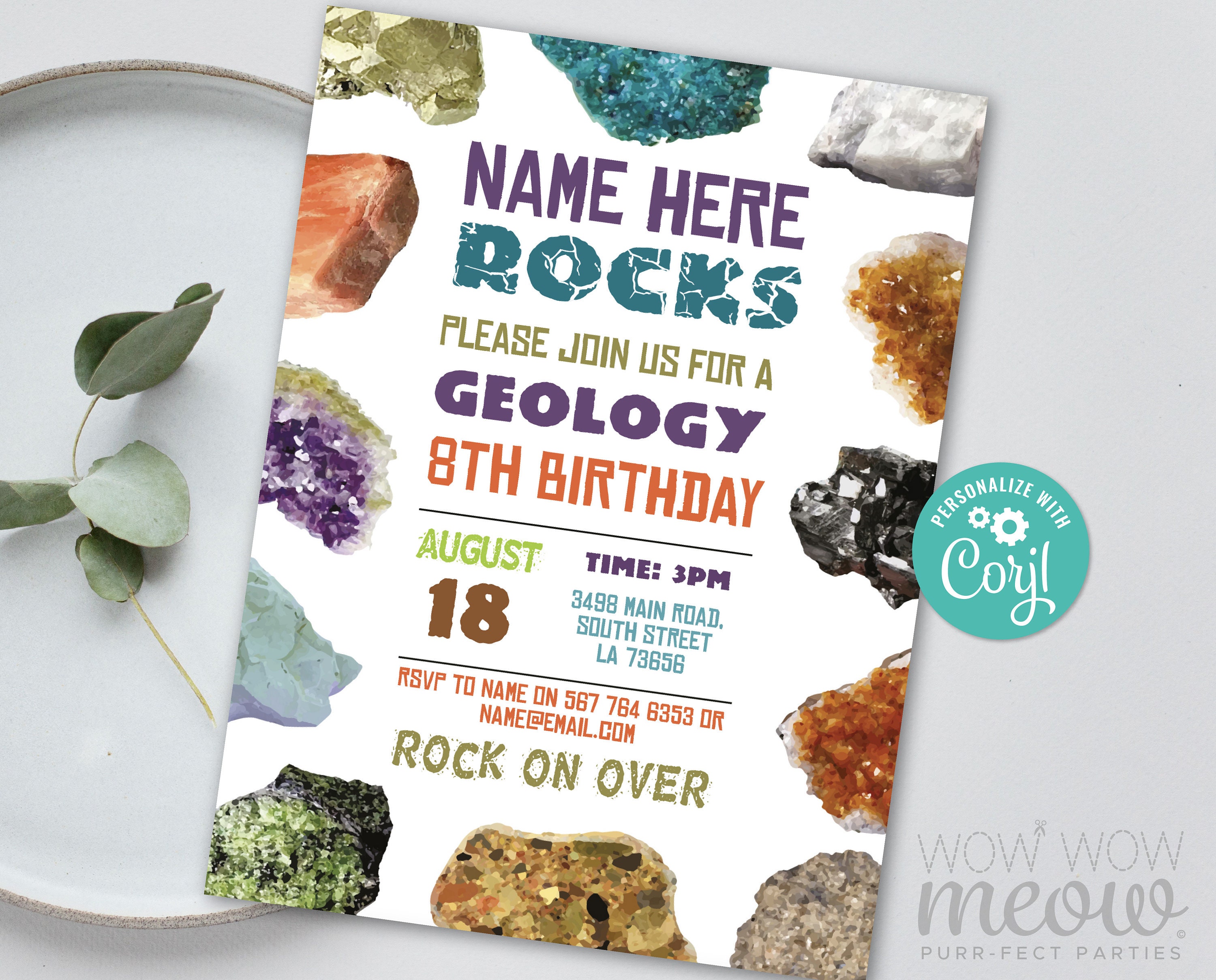 Geology Invitations Rocks Birthday Invites Girls Boys Party - Etsy