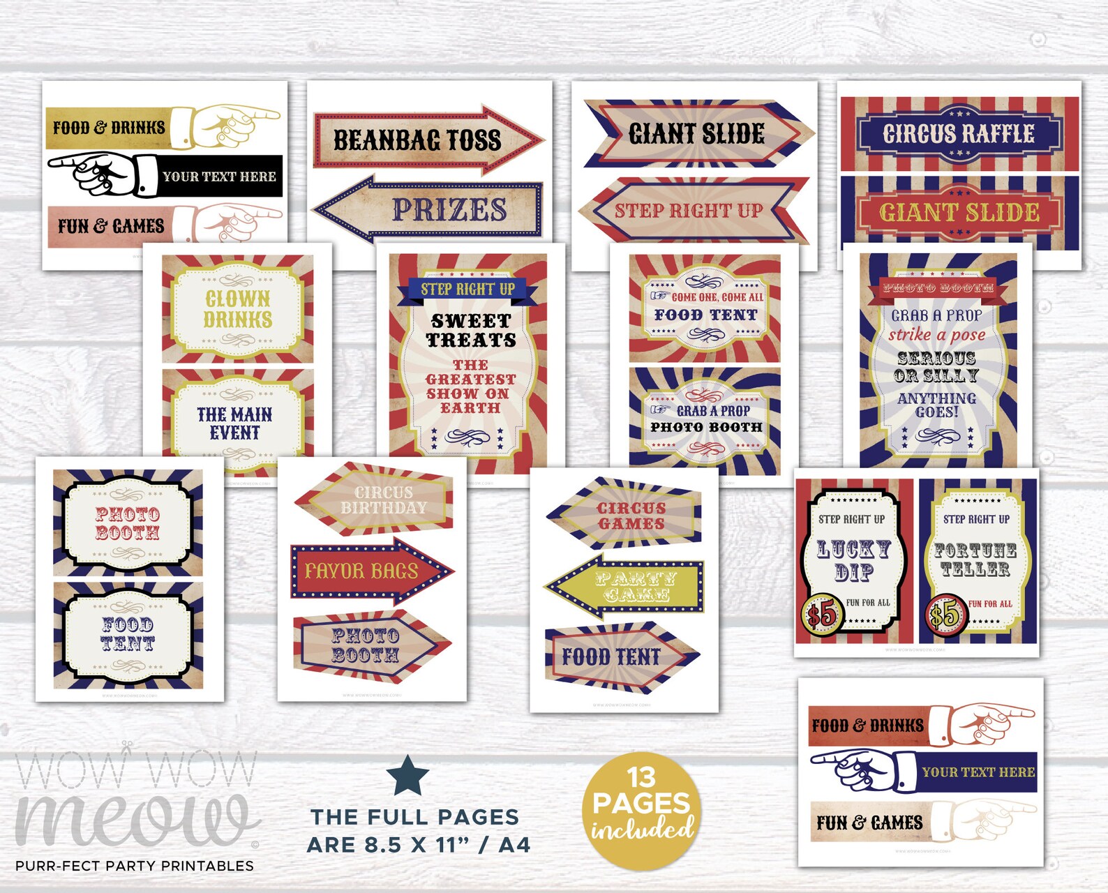 28 Vintage Circus Signs Printable INSTANT DOWNLOAD Direction - Etsy