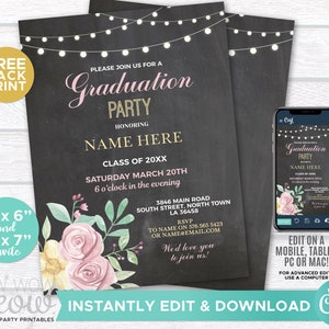 Graduation Party Invitation Invite INSTANT DOWNLOAD Girl's College ...