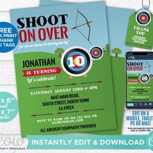 Archery Party Birthday Invite Invitation Outdoor Shooting Arrows ...