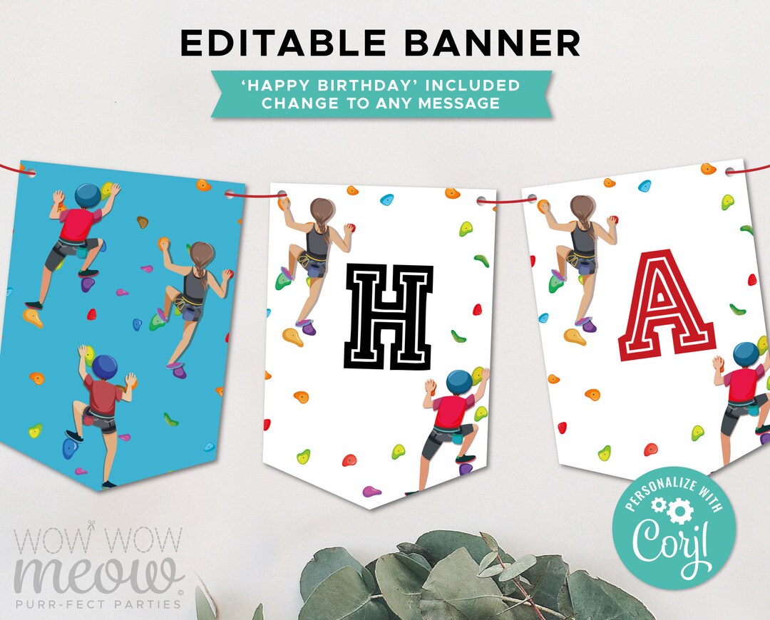 Rock Climbing Birthday Banner Party Indoor Climb Wall Sports Editable ...