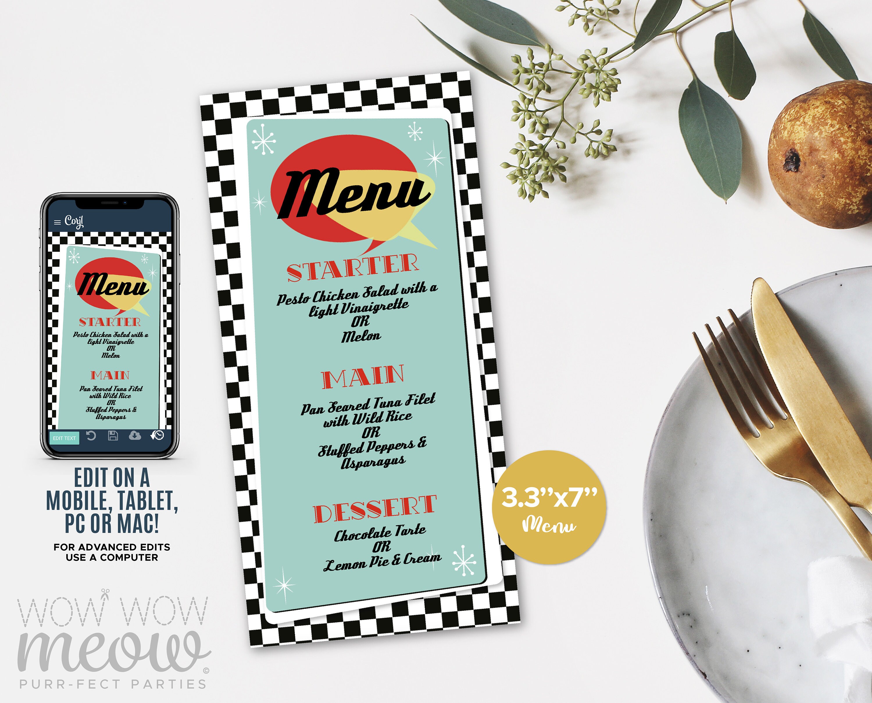 1950s Rock N Roll Menu Dinner Template Package INSTANT DOWNLOAD Fifties ...