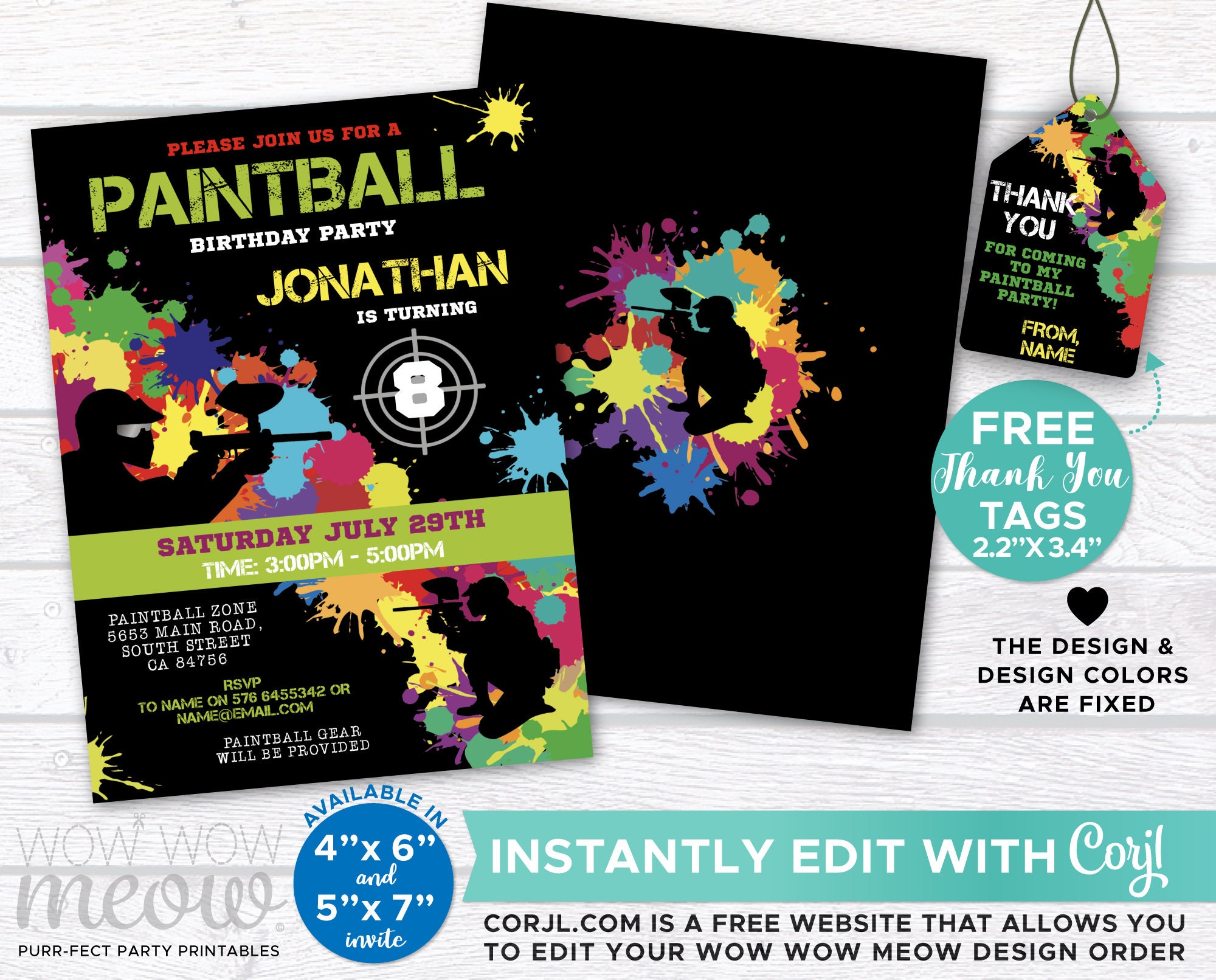 Paintball Invitations Birthday Party Invites Paint Ball Girls - Etsy